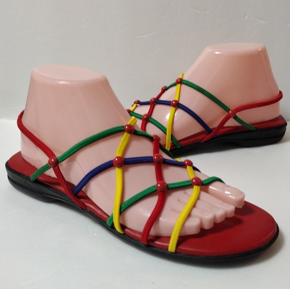 Calico | Shoes | Vintage Y2k 9s Calico Rainbow Stretch Strappy Beaded ...